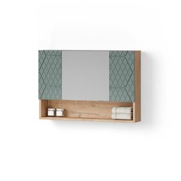 BADSPIEGELSCHRANK Ronco Gr&uuml;n/Goldkraft Eiche 80 x 55 cm