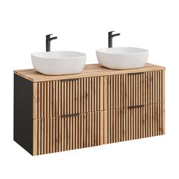 DOPPELWASCHTISCH 120.6cm Gaia Holz in Eichenoptik und Schwarz