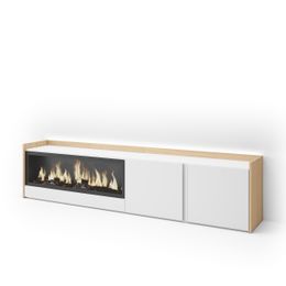 LOWBOARD, Wei&szlig; und Eiche, 212/35/50cm, Kamin mit Feuereffekt XXL