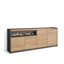 SIDEBOARD, Highboard, Eiche Schwarz, Elektrokamin, 207/37/80cm
