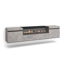 TV-SCHRANK mit Elektrokamin, zementgrau, H&auml;ngend, 200/35/45cm