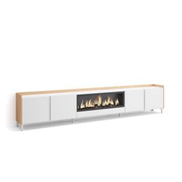 LOWBOARD, Wei&szlig; und Eiche, 315/35/61cm, Kamin mit Feuereffekt XXL