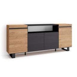 SIDEBOARD eiche, schwarz, 200/35/87cm