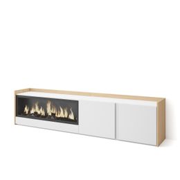 LOWBOARD, Wei&szlig; und Eiche, 212/35/50cm, Kamin mit Feuereffekt XXL
