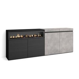 SIDEBOARD Elektrokamin, zementgrau, 200/35/75cm