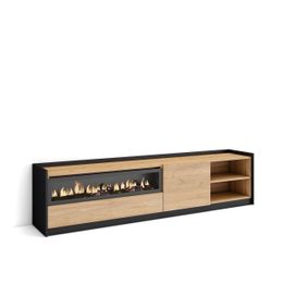 LOWBOARD, Eiche Schwarz, Elektrokamin, 207/37/50cm