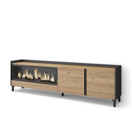 LOWBOARD, Eiche und Schwarz, 212/35/61cm, Kamin mit Feuereffekt XXL