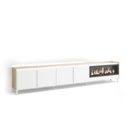 LOWBOARD, Wei&szlig; und Eiche, 315/35/61cm, Kamin mit Feuereffekt XXL