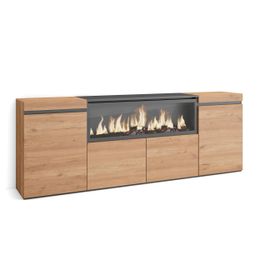 SIDEBOARD Highboard, mit Elektrokamin XXL, eiche, 208/35/75cm