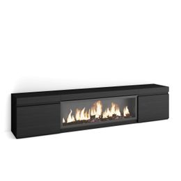 LOWBOARD, Tv-Schrank, mit Elektrokamin XXL, Schwarz, 208/35/45cm