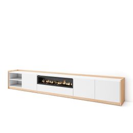 LOWBOARD, Wei&szlig; und Eiche Soft, Elektrokamin, 310/37/50cm