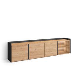 LOWBOARD, Eiche und Schwarz, 207/35/50cm, mit Led