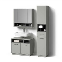 BADM&Ouml;BEL-SET Temo Grau 3 Teile, mit Hochschrank
