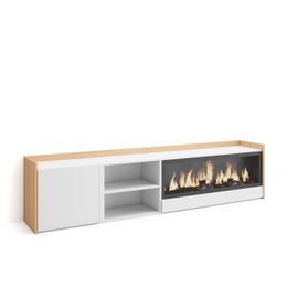 LOWBOARD, Wei&szlig; und Eiche, 212/35/50cm, Kamin mit Feuereffekt XXL
