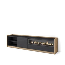 LOWBOARD, Schwarz Eiche, Elektrokamin, 207/37/50cm