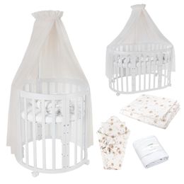 BABYBETT WHITE OVAL 7in1 mit Matratze und Himmelset