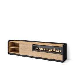 LOWBOARD, Eiche Schwarz, Elektrokamin, 207/37/50cm