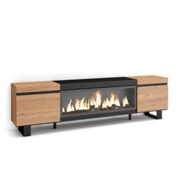 LOWBOARD, Tv-Schrank, mit Elektrokamin XXL, Eiche, Schwarz, 208/35/57cm
