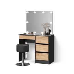 SCHMINKTISCH Imola Anthrazit/Goldkraft Eiche mit LED Beleuchtung und Hocker
