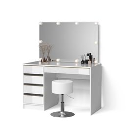 SCHMINKTISCH Imola Wei&szlig;/Gold mit LED Beleuchtung und Hocker