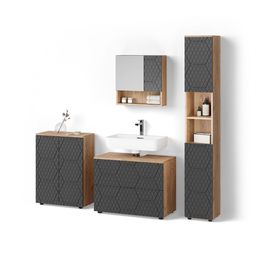 BADM&Ouml;BEL-SET Ronco Anthrazit mit Wabenstruktur 4 Teile, mit Schubladenschrank und Midischrank