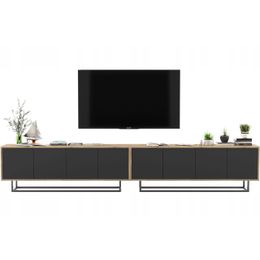 TV-SCHRANK 2-er Set Apollo2 Eiche wotan Schwarz Matt 150 cm
