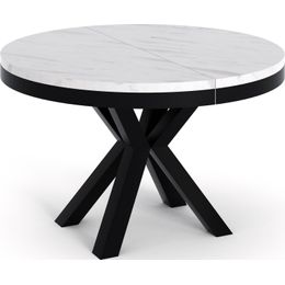 ESSTISCH Clara runder ausziehbarer, Marmor Wei&szlig; 100-180/100/76 cm