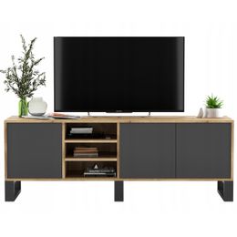 TV-LOWBOARD Apollo Eiche wotan Graphit Matt mit Metallbeinen 150/53/35 cm