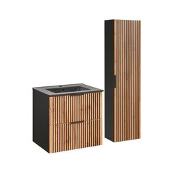 BADM&Ouml;BEL 60.2cm Gaia 2er-Set Holz in Eichenoptik und Schwarz