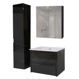 MCW BADEZIMMERSET B19B Hochglanz Schwarz