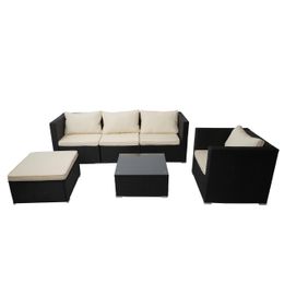 MCW POLY-RATTAN-GARNITUR Schwarz, Cremewei&szlig;