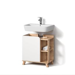 WASCHBECKENUNTERSCHRANK Marano Sonoma/Wei&szlig; 60 x 65 cm mit T&uuml;r und offenen F&auml;chern