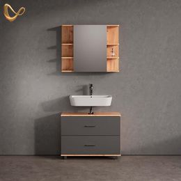 BADM&Ouml;BEL-SET Eisak Anthrazit/Goldkraft Eiche 2 Teile, Unterschrank 80 cm