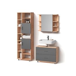 BADM&Ouml;BEL-SET Eisak Anthrazit/Goldkraft Eiche 3 Teile, mit Hochschrank