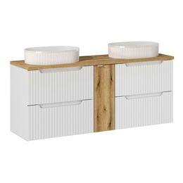 DOPPELWASCHTISCH 140.4cm Riva Wei&szlig; und Holz