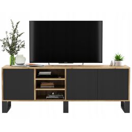 TV-LOWBOARD Apollo Eiche wotan Schwarz Matt mit Metallbeinen 150/53/35 cm