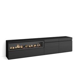 LOWBOARD, mit Elektrokamin, Schwarz, 200/35/45cm