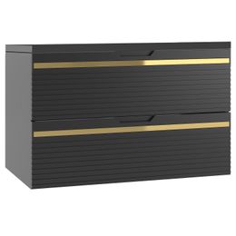 Badplaats WASCHBECKENUNTERSCHRANK Varo 2 Schubladen Schwarz Matt - 80 x 46 x 52 cm