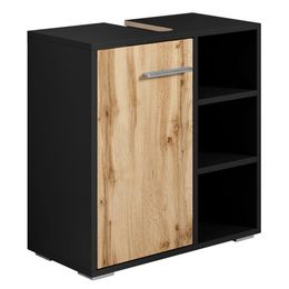 Badplaats WASCHBECKENUNTERSCHRANK Neptunus 1 T&uuml;r Schwarz mit Eiche - 60 x 30 x 60 cm