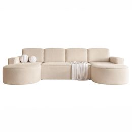 WOHNLANDSCHAFT U-Form mit Schlaffunktion, Beige