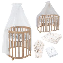 BABYBETT NATUR OVAL 7in1 mit Matratze und Himmelset