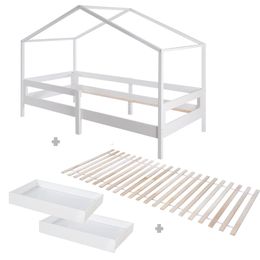 Roba HAUSBETT 90 x 200 cm hoch wei&szlig; 3-teilig