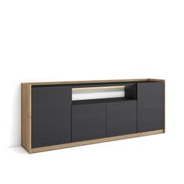 SIDEBOARD, Schwarz und Eiche, 207/37/80cm, mit Led
