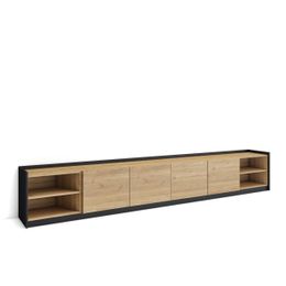 LOWBOARD, 310x37x50cm, F&uuml;r TV-Ger&auml;te bis zu 80", Fernsehtisch, Eiche Schwarz