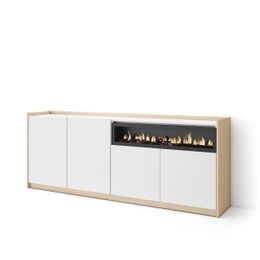 SIDEBOARD, Highboard, Wei&szlig; und Eiche Soft, Elektrokamin, 207/37/80cm