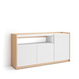 SIDEBOARD, Highboard, Wei&szlig; und Eiche Soft, 156/37/80cm