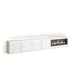 LOWBOARD, Wei&szlig; und Eiche, 315/35/50cm, Kamin mit Feuereffekt XXL