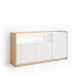 SIDEBOARD, Wei&szlig; und Eiche, 156/37/80cm, mit Led
