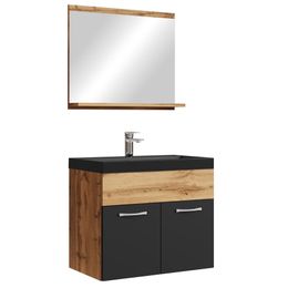 Badplaats BADM&Ouml;BEL-SET Montreal 3 Teile Eiche / Schwarz - Schwarze Waschbecken - 60 x 35 x 51 cm