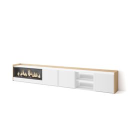 LOWBOARD, Wei&szlig; und Eiche, 315/35/50cm, Kamin mit Feuereffekt XXL